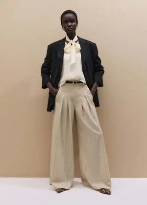 ME+EM Ultra-wide Leg Striped Tailored Trousers