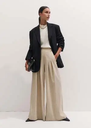 ME+EM Ultra-wide Leg Striped Tailored Trousers - Pale Stone