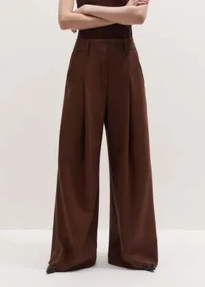 ME+EM Pleated Wide-leg Trousers - Pecan Brown
