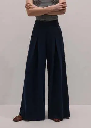 ME+EM Wide-leg Bouclé Trousers - Navy