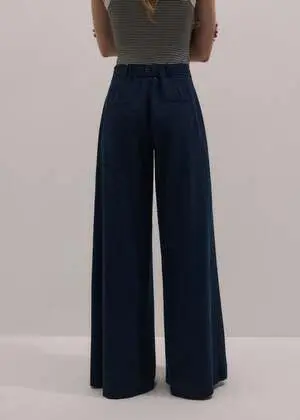 ME+EM Wide-leg Bouclé Trousers - Navy