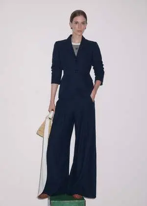 ME+EM Wide-leg Bouclé Trousers - Navy