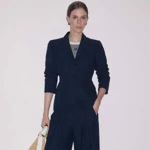 ME+EM Wide-leg Bouclé Trousers - Navy