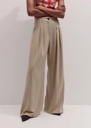 ME+EM Wide-leg Pinstripe Trousers - Latte