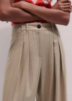 ME+EM Wide-leg Pinstripe Trousers - Latte