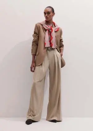 ME+EM Wide-leg Pinstripe Trousers - Latte