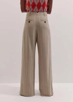 ME+EM Wide-leg Pinstripe Trousers - Latte