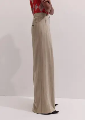 ME+EM Wide-leg Pinstripe Trousers - Latte