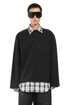 Acne Studios Logo Piqué Long Sleeve T-shirt - Black