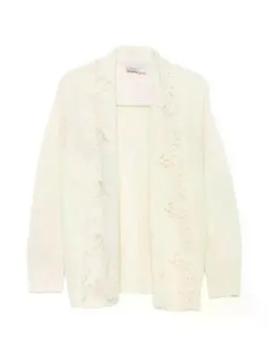 ERMANNO FIRENZE Lace-trim Ribbed-knit Cardigan - White