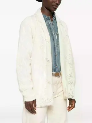 ERMANNO FIRENZE Lace Trimmed Ribbed Knit Cardigan