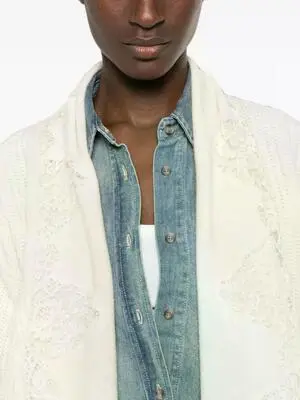 ERMANNO FIRENZE Lace Trimmed Ribbed Knit Cardigan