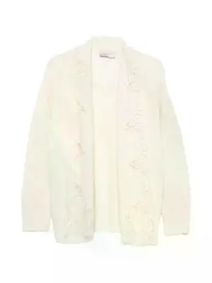 ERMANNO FIRENZE Lace Trimmed Ribbed Knit Cardigan - White