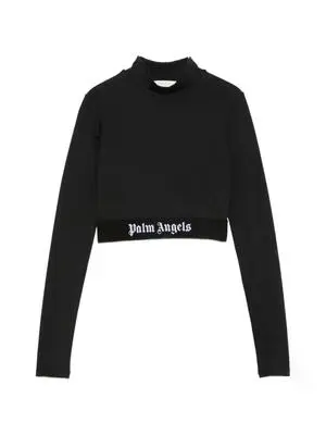Palm Angels Logo Detail Cropped Mock Neck Top