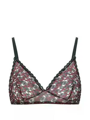 LAURA URBINATI Geometric-print Lace-trim Bra - Green
