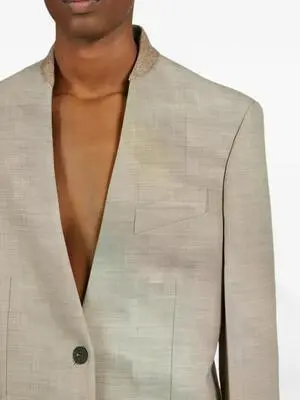 FERRAGAMO Collarless Textured Single-breasted Blazer
