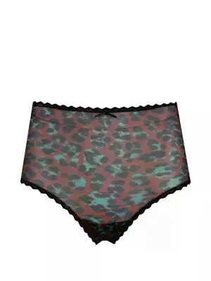 LAURA URBINATI Leopard-print Lace-trim Briefs - Brown