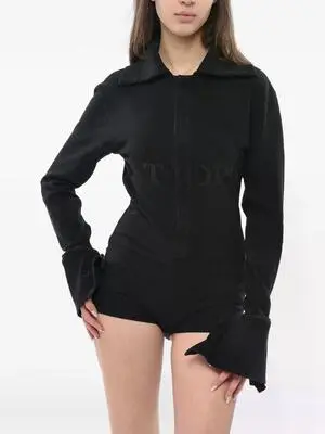 DURAN LANTINK Logo-print Polo-collar Bodysuit - Black