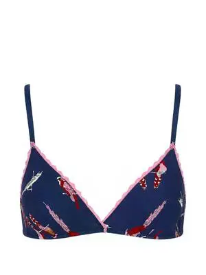 LAURA URBINATI Bird-print Scalloped-trim Bra - Blue