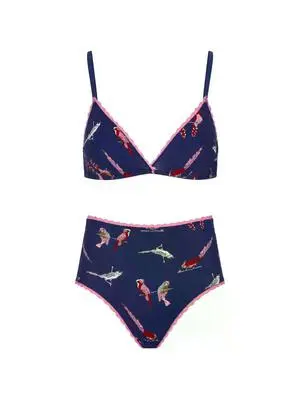 LAURA URBINATI Bird-print Scalloped-trim Bra