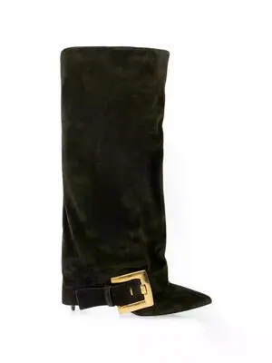 Balmain Anthem Buckle-detail Suede Boots - Green