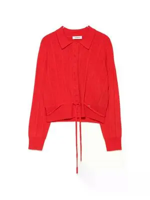 Sandro Lotus Pointelle-knit Tie-waist Cardigan - Red