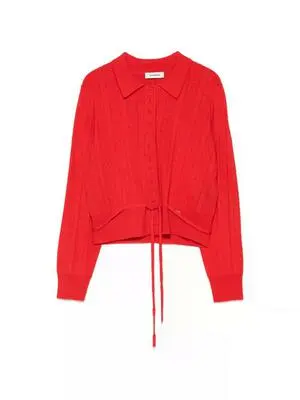 Sandro Pointelle Knit Tie-waist Cardigan - Red