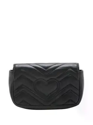 Gucci 2000-2015 Mini Gg Marmont Matelasse Calfskin Flap Crossbody Bag - Black