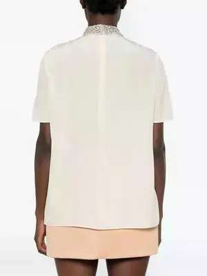 Valentino Garavani Embroidered Crepe De Chine Top - Neutrals