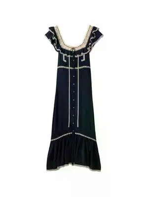 Rixo Kendara Ruffled Lace-trim Midi Dress - Black