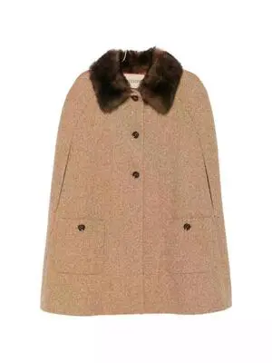 Valentino Garavani Sleeveless Tweed Cape - Brown