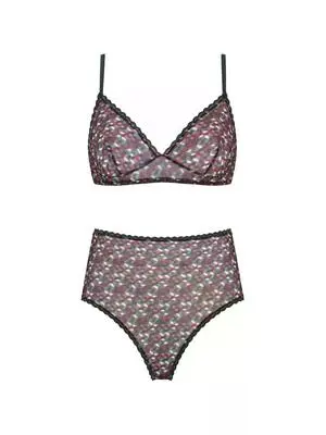 LAURA URBINATI Geometric-print Lace-trim Briefs - Grey