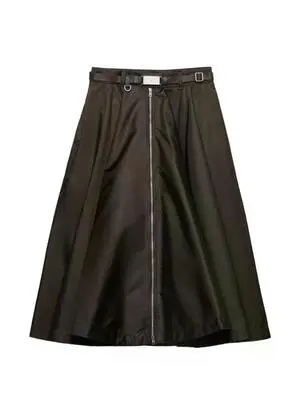 Prada Re-nylon Circle Skirt With Logo-engraved Plaque Buckle Belt - Brown