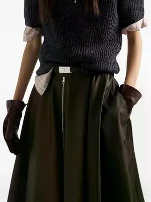 Prada Re-nylon Circle Skirt With Logo-engraved Plaque Buckle Belt - Brown