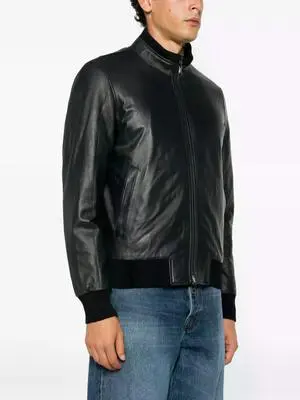 ARTE ANTWERP Ribbed-trim Leather Jacket - Blue