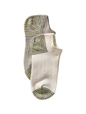 YAHAE Striped Trim Ankle Socks Set Of Two - Neutrals