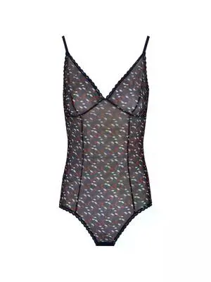 LAURA URBINATI Printed Tulle Bodysuit - Blue