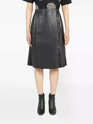 FERRAGAMO Midi Pleated Leather Skirt - Black