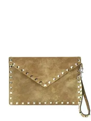 Valentino Garavani Medium Rockstud Suede Clutch Bag - Neutrals