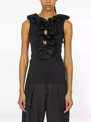 FERRAGAMO Ruffled Wool Top - Black