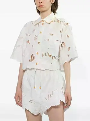 Zimmermann Mahon Embroidered Cut-out Shirt - Neutrals