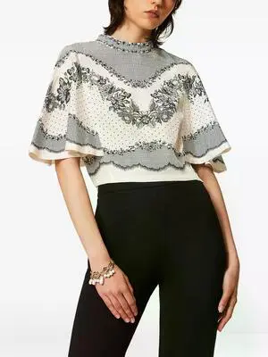 TWINSET Jacquard Satin Blouse With Floral And Polka Dot Pattern