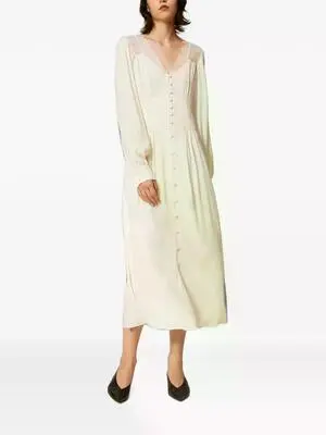 TWINSET Long Jacquard Crêpe De Chine Dress With Lace Yoke
