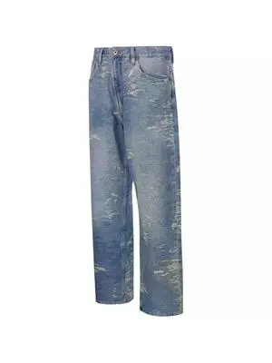 Emporio Armani Distressed Stone Washed Wide-leg Denim Jeans - Blue