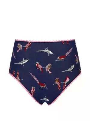 LAURA URBINATI Bird-print Scalloped-trim Briefs - Blue