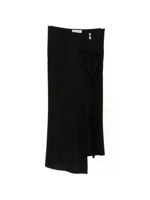 Attico Ruffled Asymmetric Midi Skirt - Black