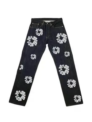 DENIM TEARS Cotton Straight-leg Jeans With Wreath Print