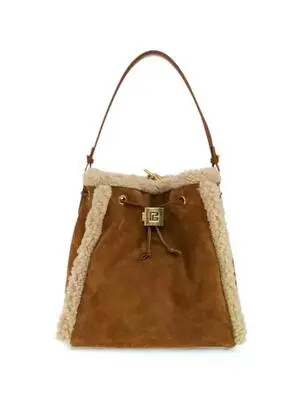 Balmain Shearling-trim Leather Backpack
