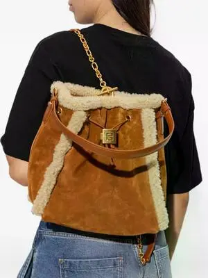 Balmain Shearling-trim Leather Backpack