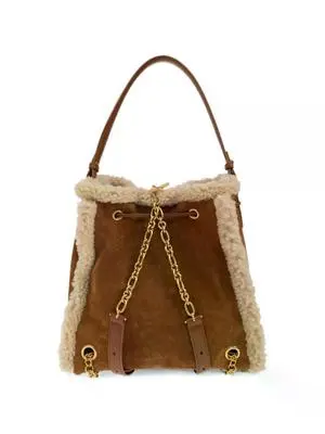 Balmain Shearling-trim Leather Backpack